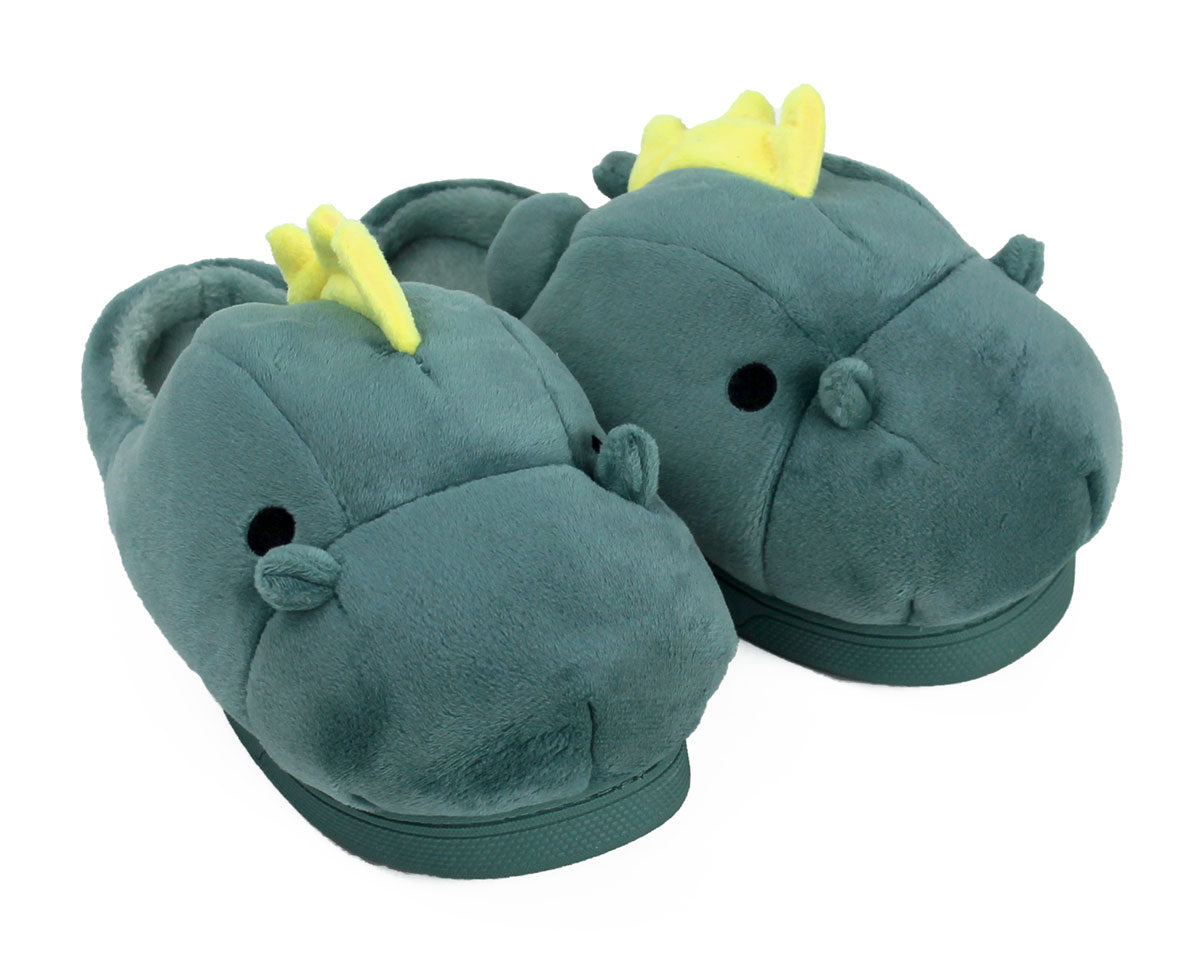 Green Dragon Slippers | Plush Dragon Head Slippers – BunnySlippers.com