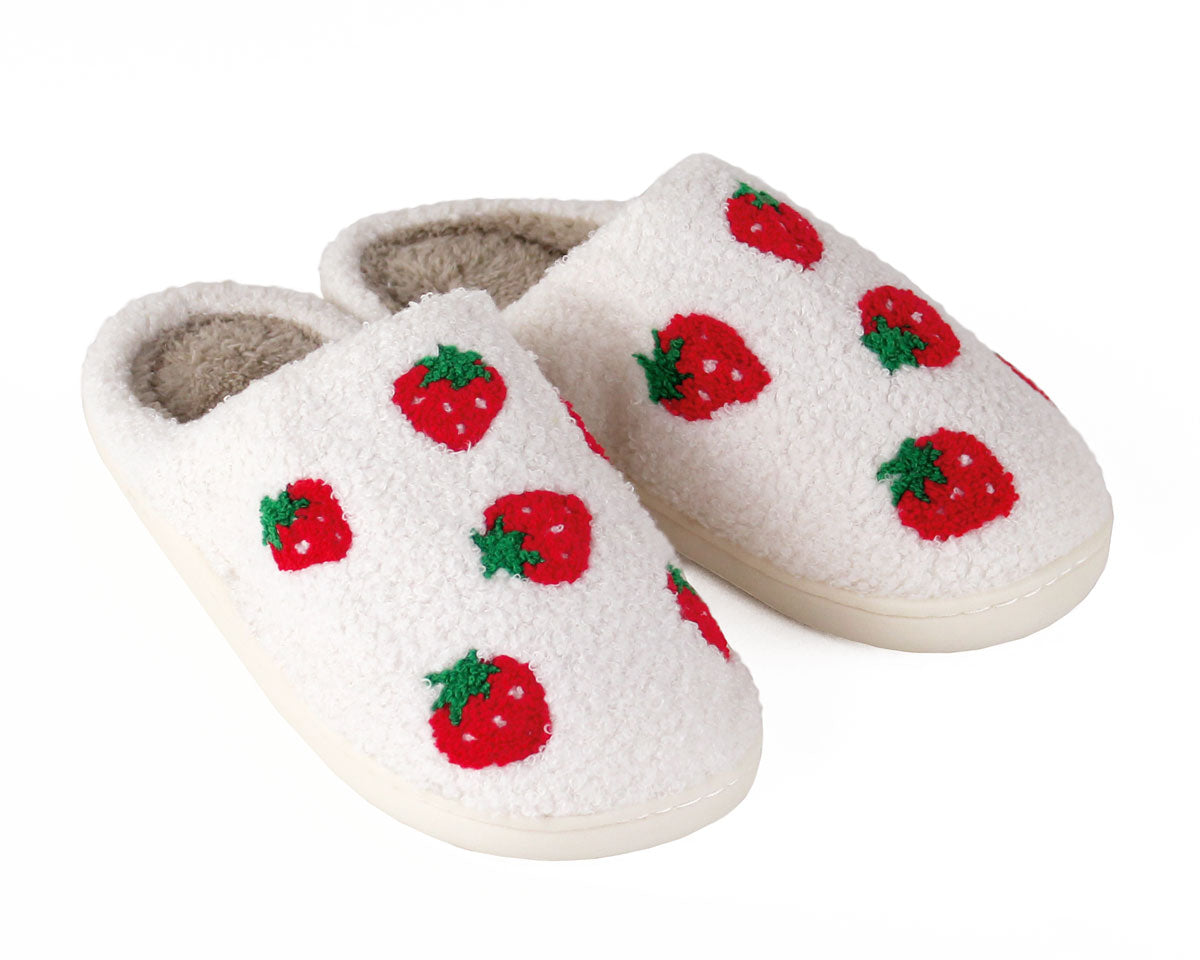 Strawberry Slippers | Plush Berry Slide On Slippers – BunnySlippers.com